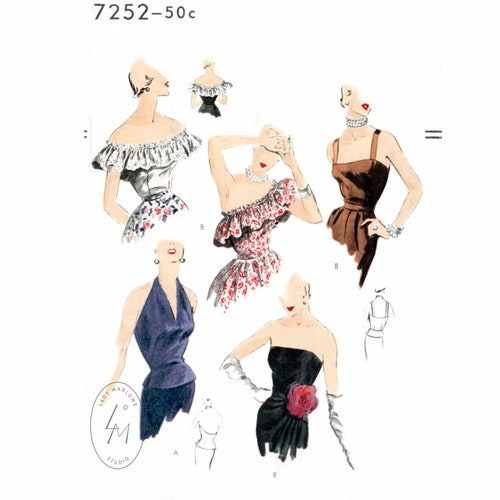 Vintage Sewing Pattern 1950s 50s Evening Tops Blouse / 5 - Etsy