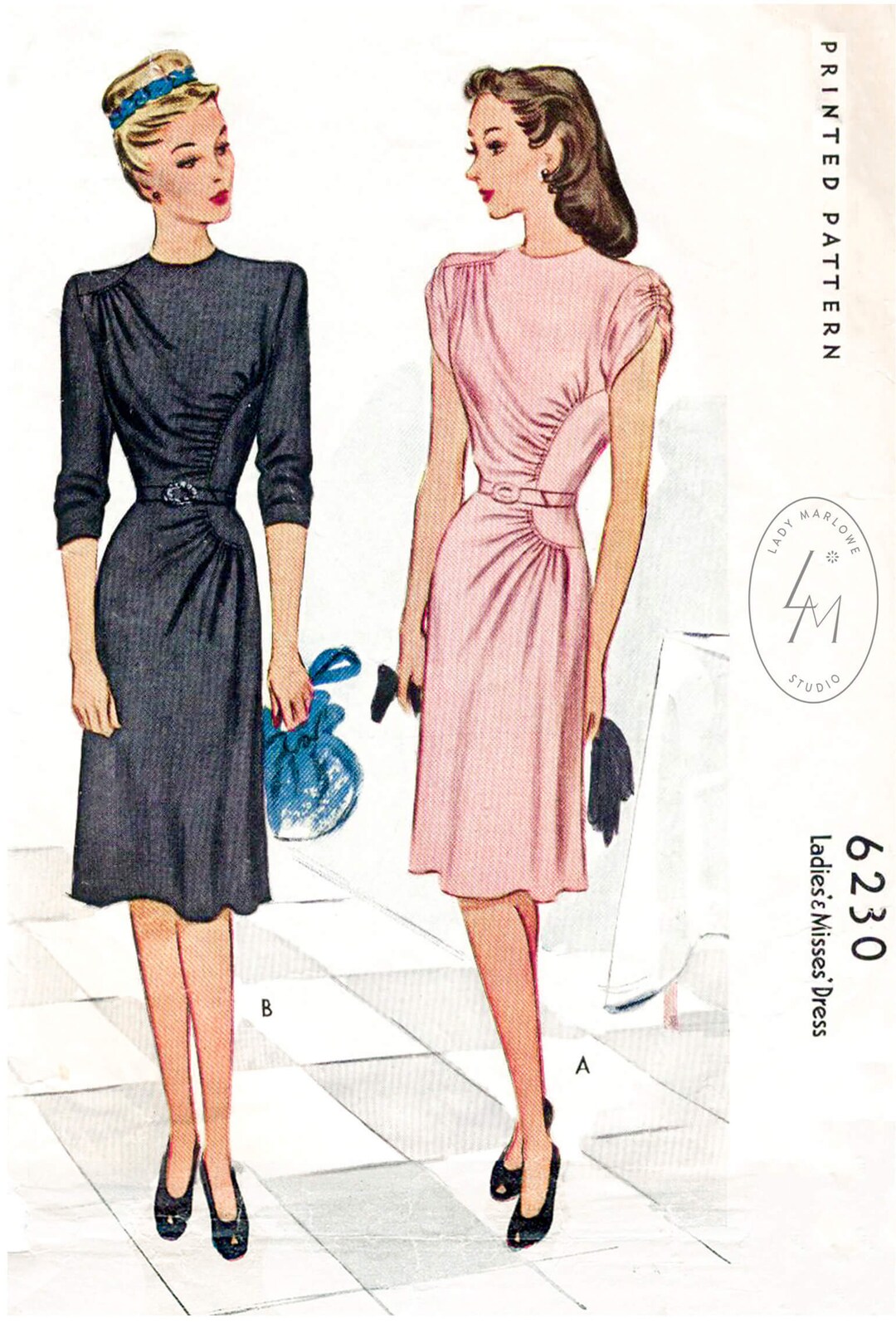 1940 Vintage Sewing Pattern 1940s Dress Reproduction // Asymmetric ...