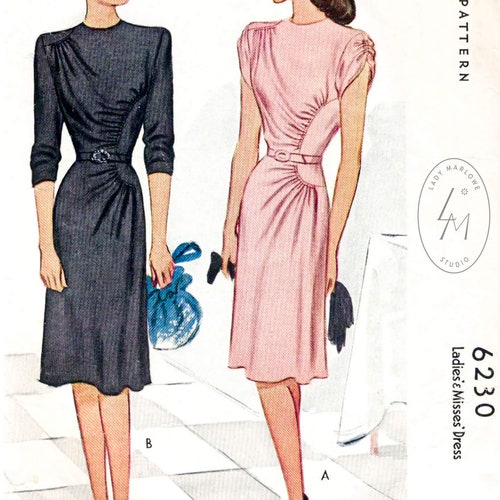 1940 Vintage Sewing Pattern 1940s Dress Reproduction // - Etsy