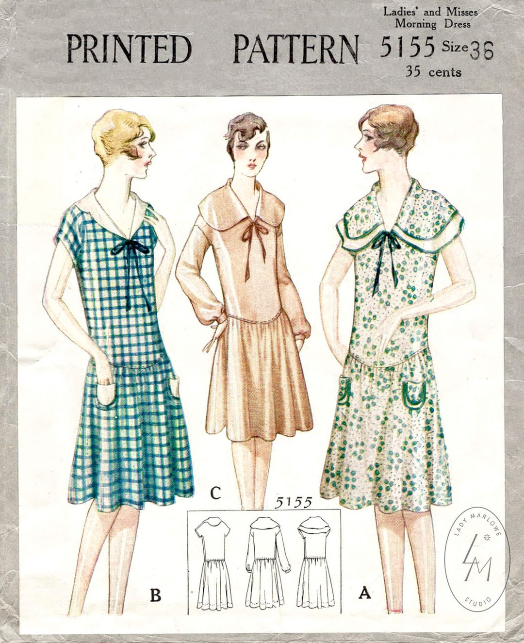Vintage Sewing Pattern 1920s 20s Dress Reproduction // 3 Styles ...