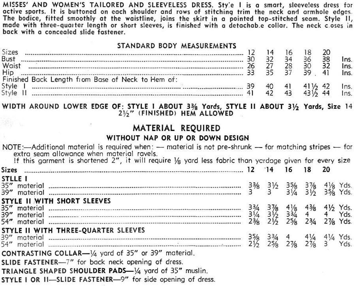1940 Vintage Sewing Pattern 1940s 40s Dress Pattern // - Etsy