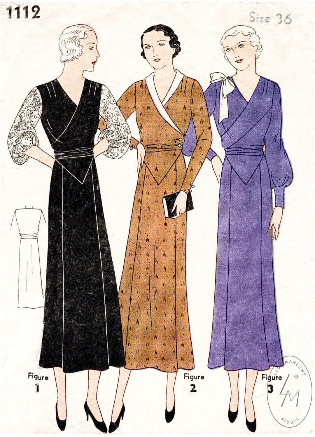 Vintage Sewing Pattern 1930s 30s Wrap Dress Reproduction // 3 Styles ...