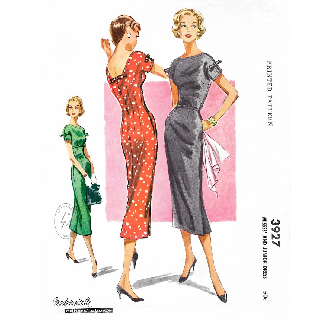 1950s 50s Cocktail Dress Vintage Sewing Pattern // Empire Waist // Full ...