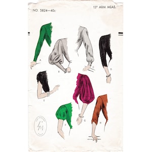 1940 Vintage Sewing Pattern 1940s 40s Set of Sleeve in 8 Styles Bust 38 ...