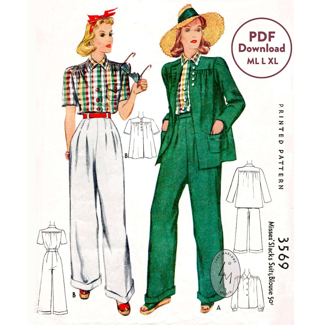 ML L XL 1940s Vintage Sewing Pattern 40s Workwear Blouse Boxy Jacket ...