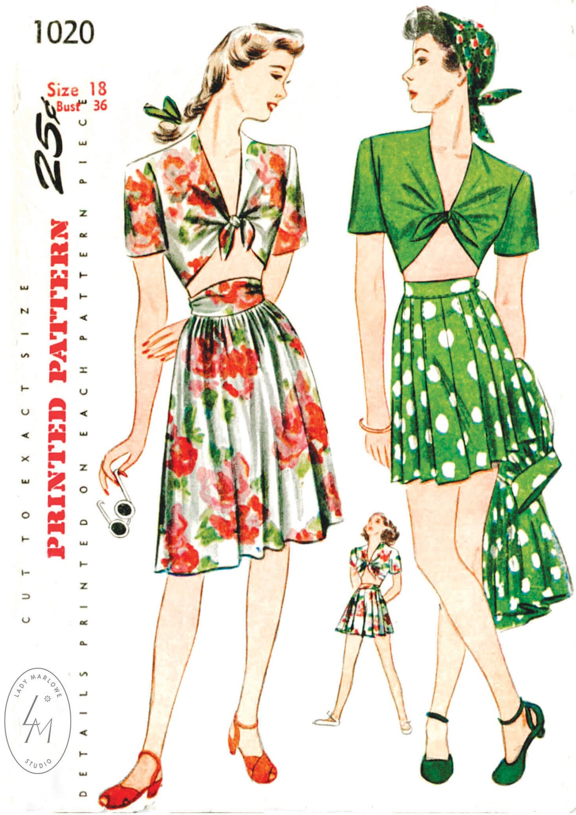 Vintage Sewing Pattern 1940s 40s Vintage Playsuit Sewing Pattern Crop ...