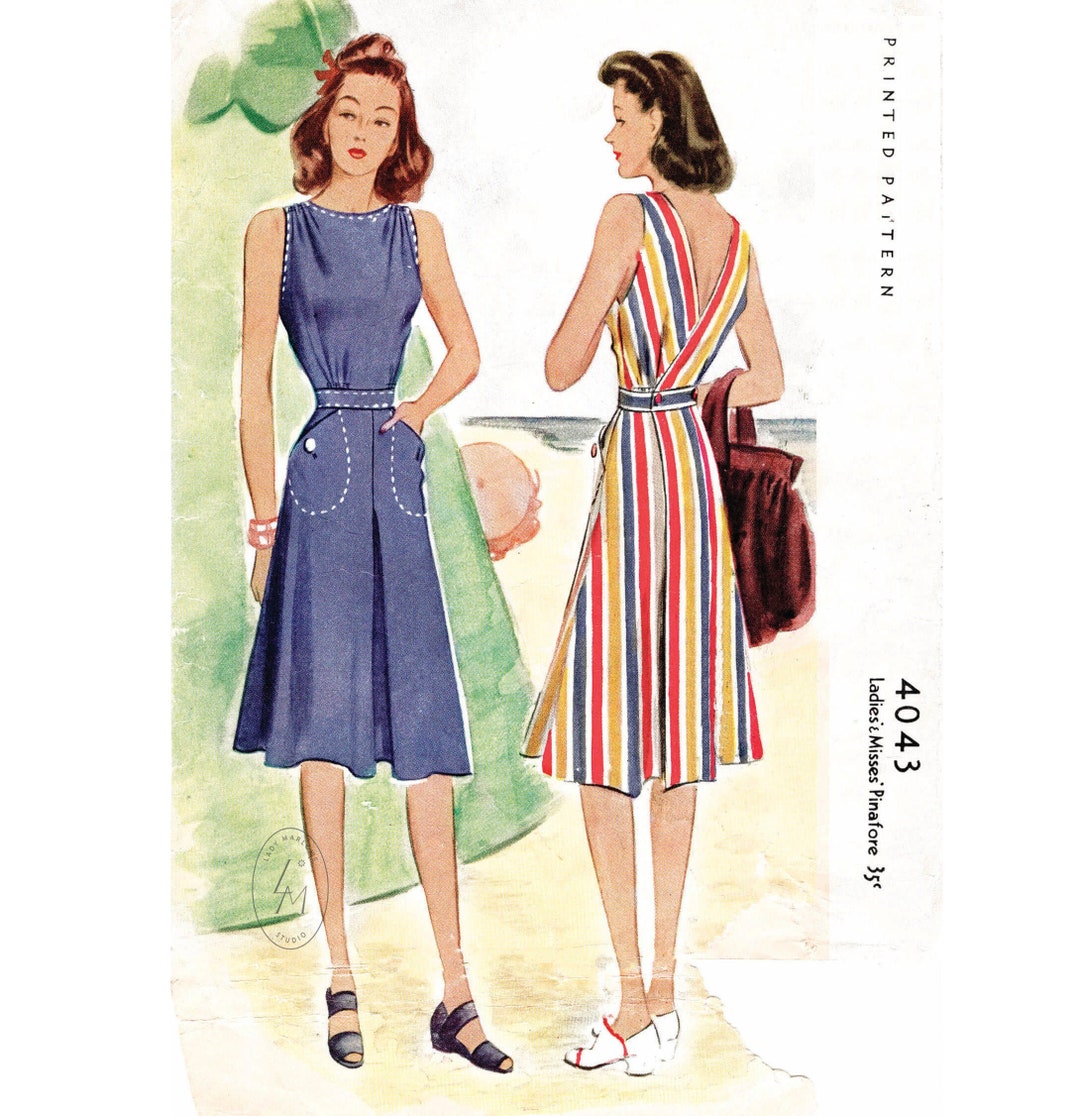 1940s Vintage Sewing Pattern Summer Wrap Dress / Pinafore / English ...