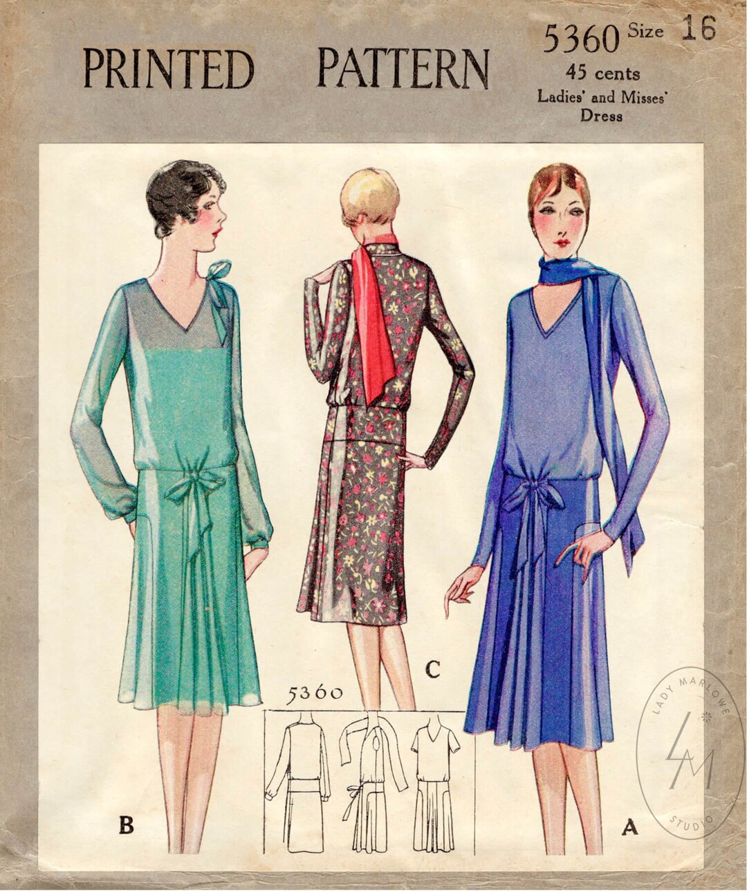 Vintage Sewing Pattern 1920s 20s Reproduction Flapper Day or Evening ...