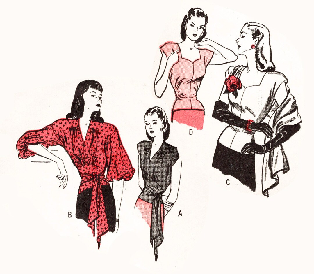 1940 Vintage Sewing Pattern 1940s 40s Pattern Evening Blouse Fitted Top ...