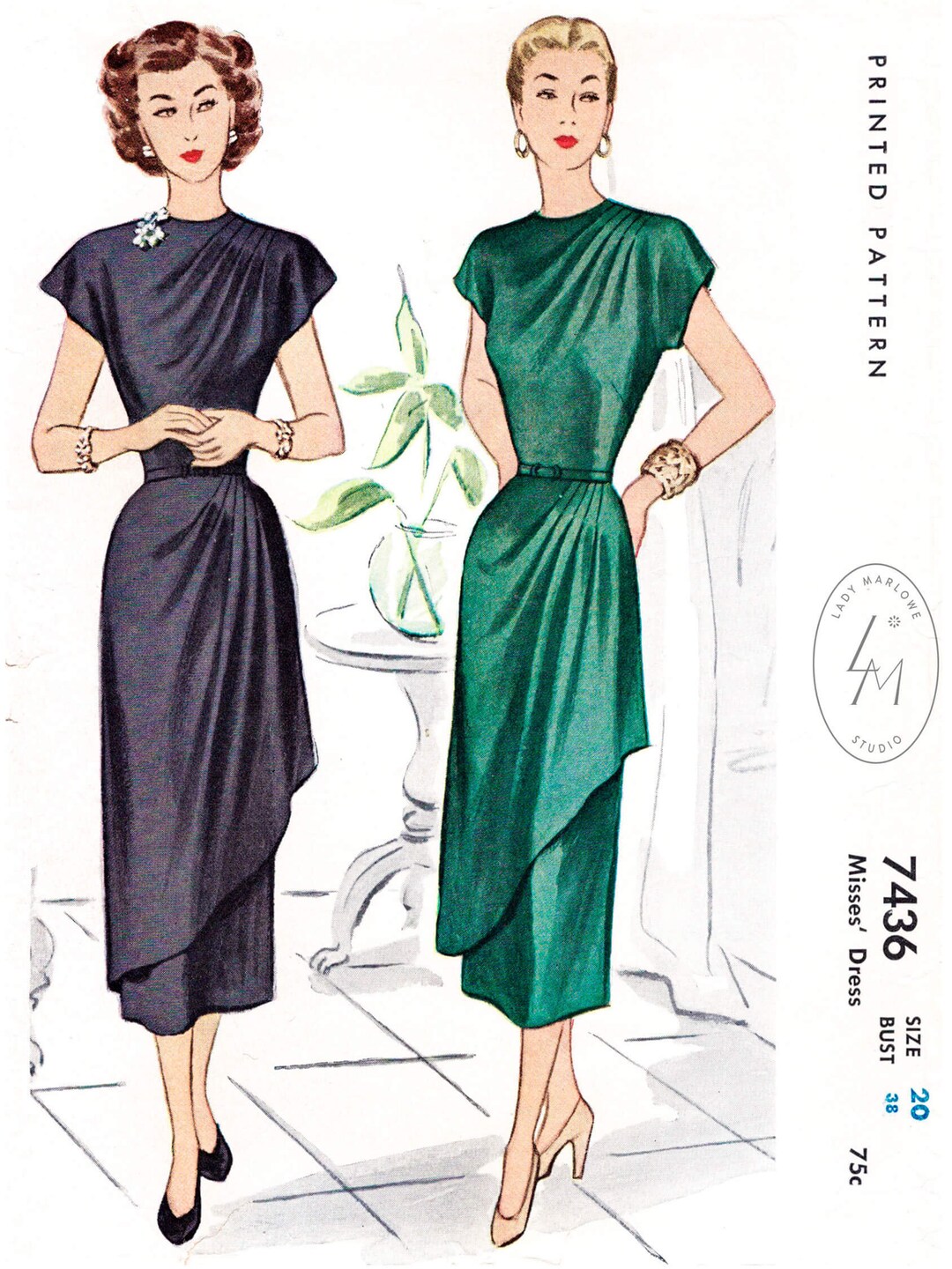1940 Vintage Sewing Pattern 1940s Cocktail Dress Sewing Pattern ...
