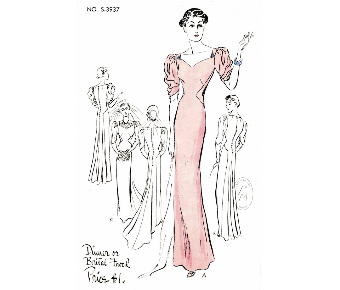 1930s 30s Dress Vintage Wedding Dress Sewing Pattern Reproduction ...