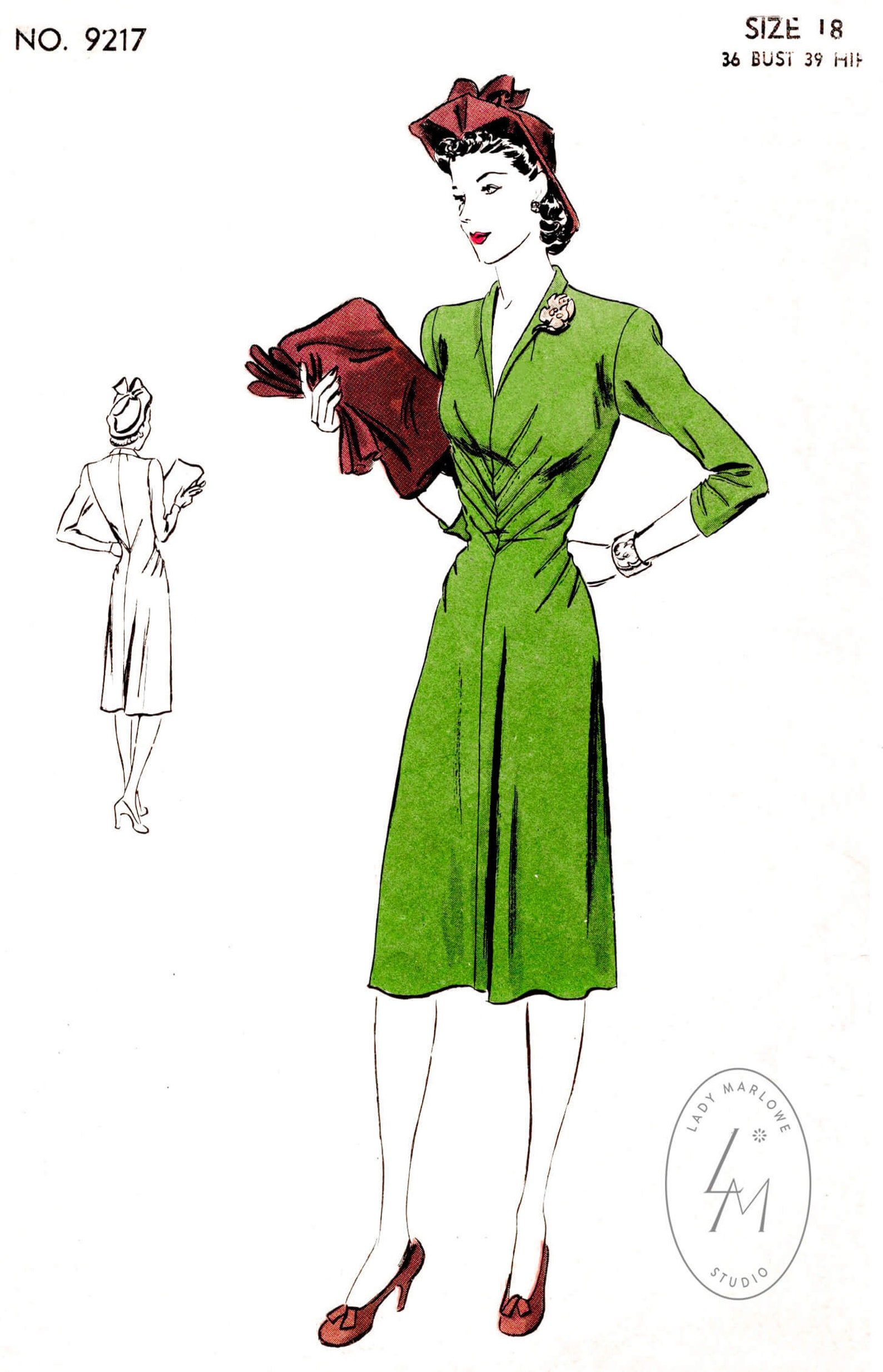 1940 Vintage Sewing Pattern 1940s 40s Dress Sewing Pattern Reproduction ...