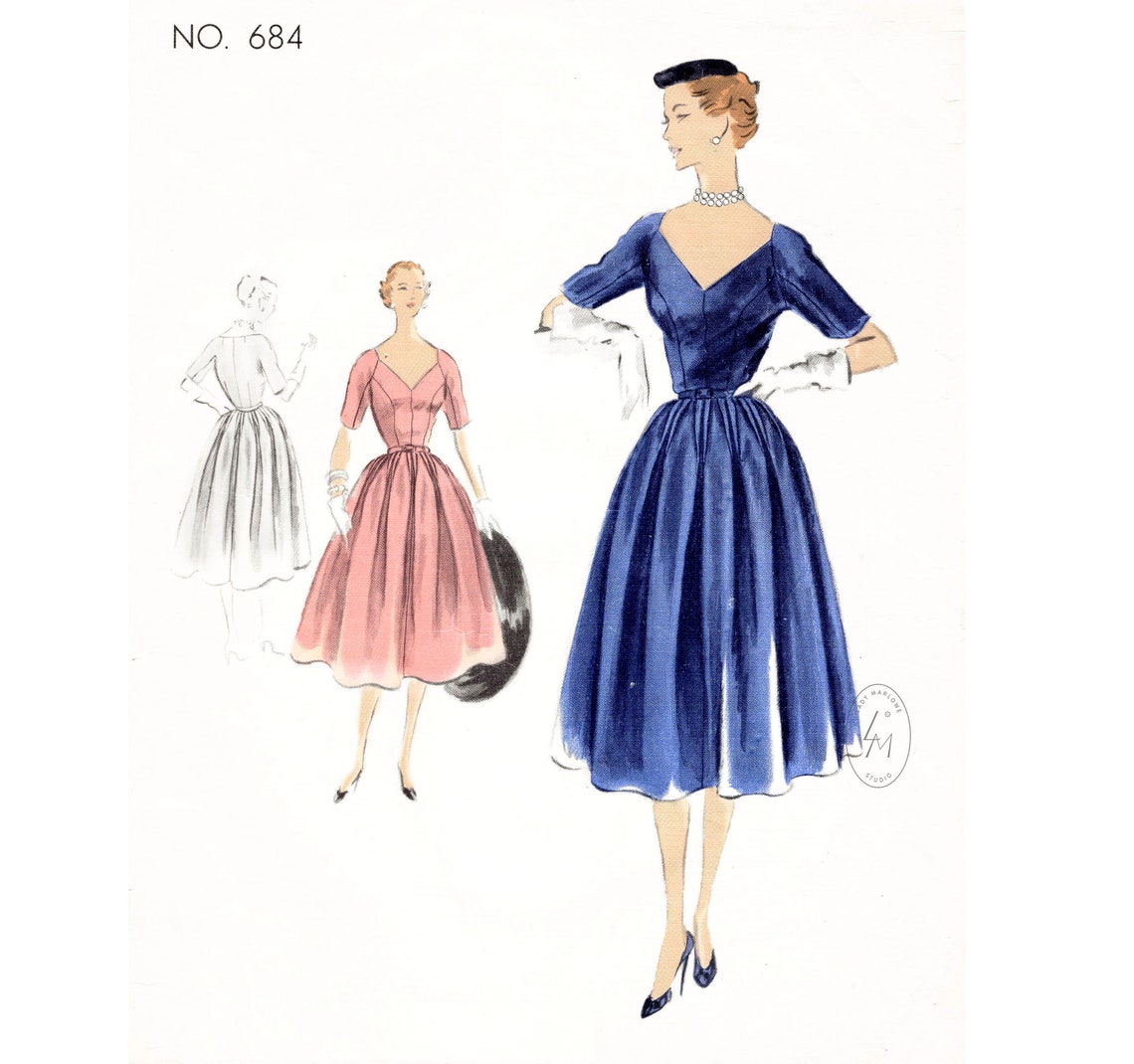 1950s 50s Vintage Sewing Pattern Reproduction / Cocktail Dress | Etsy