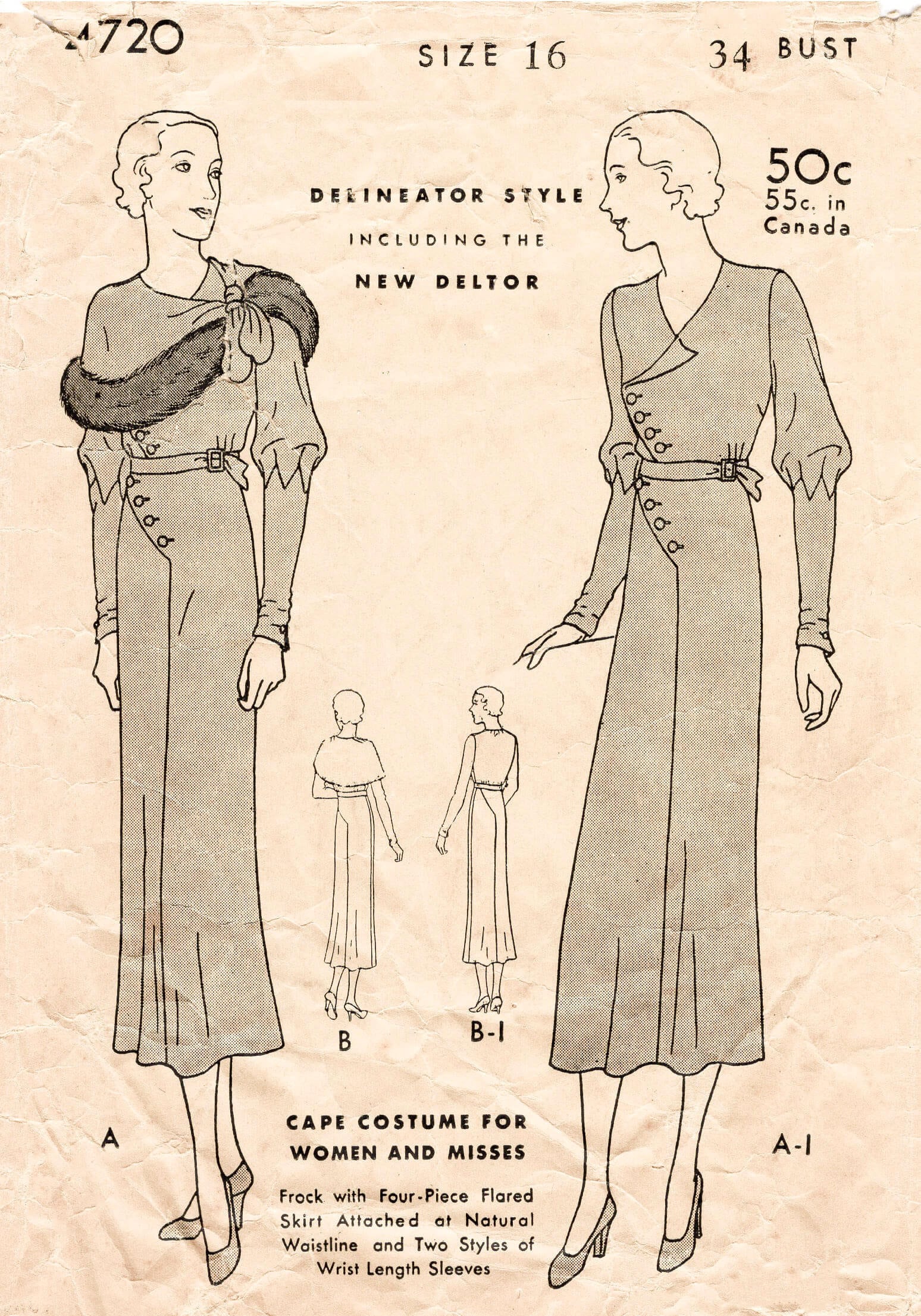 1930s 30s Dress Vintage Sewing Pattern Reproduction / Detachable Fur ...