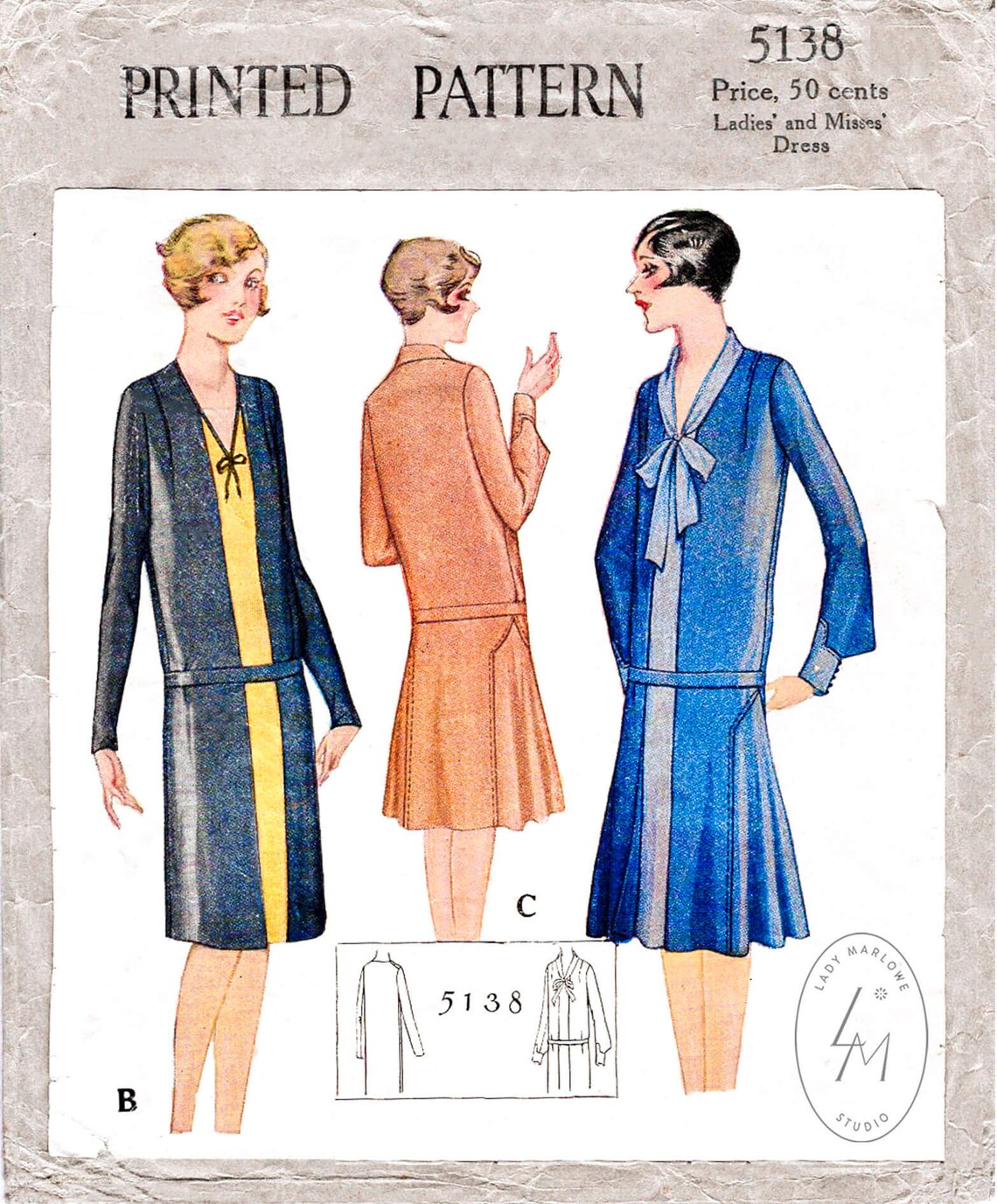 1920s 20s Dress Vintage Sewing Pattern Reproduction // 3 Styles ...