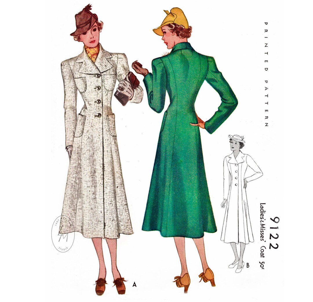 1930s 30s Vintage Coat Sewing Pattern 2 Styles // Outerwear Suiting ...