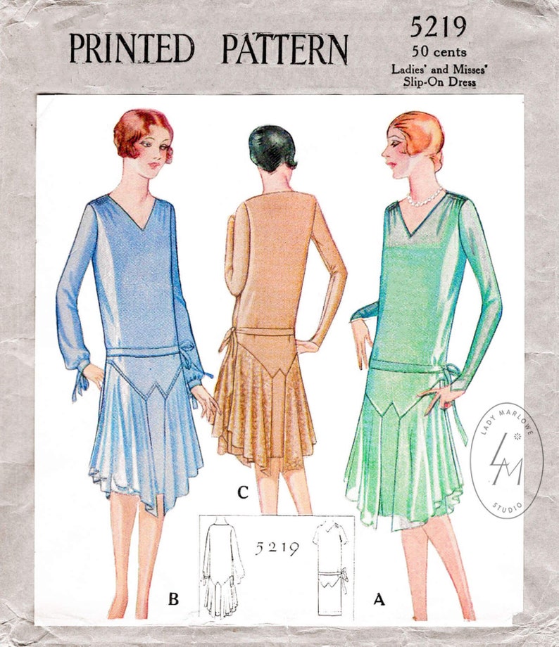 Vintage Sewing Pattern 1920s 20s Evening Cocktail Dress Pattern / 3 ...