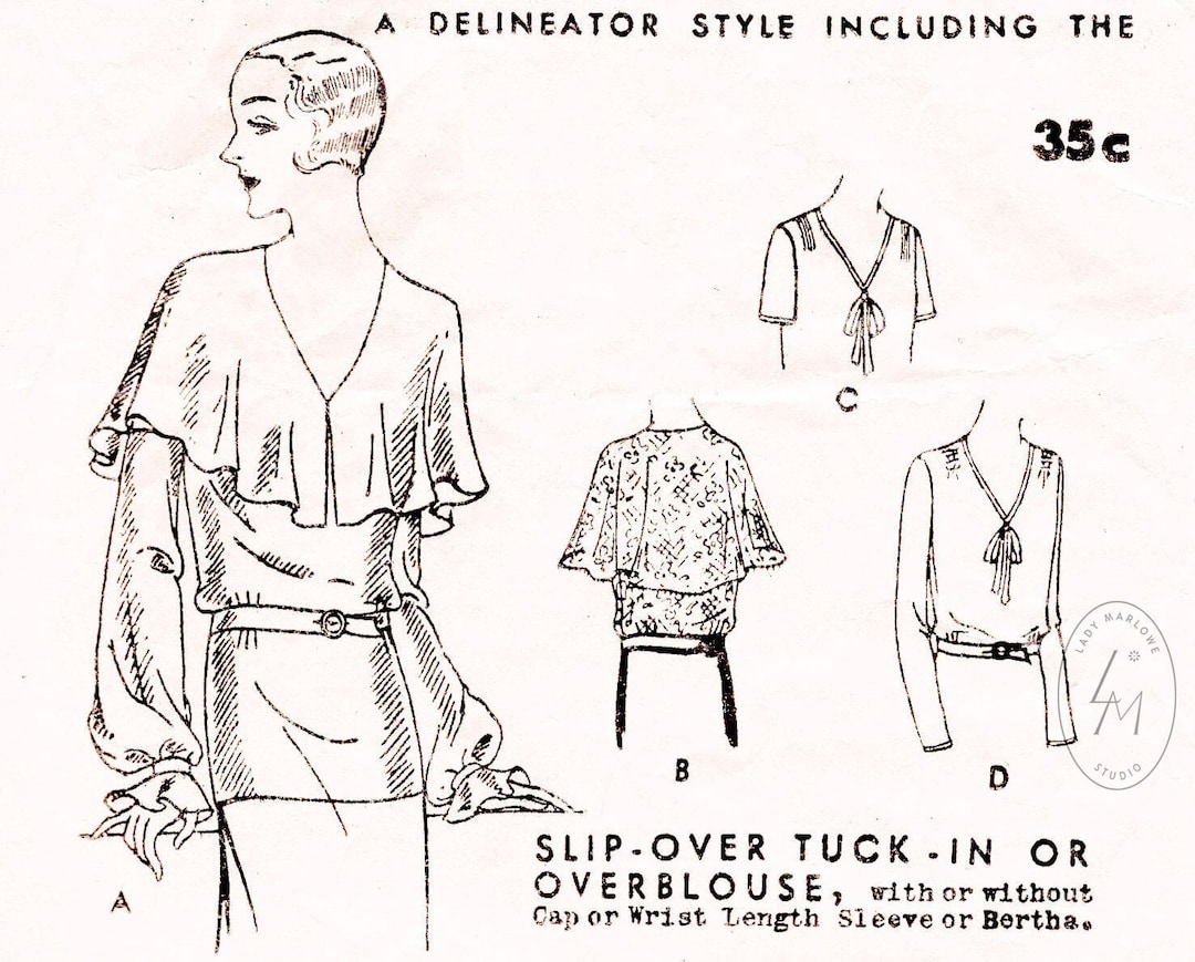 1920s 20s Vintage Blouse Sewing Pattern Reproduction / 4 Styles ...
