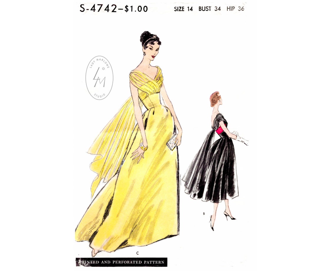 Vintage Sewing Pattern 1950s 50s Ball Gown Evening Dress in Two Lengths ...