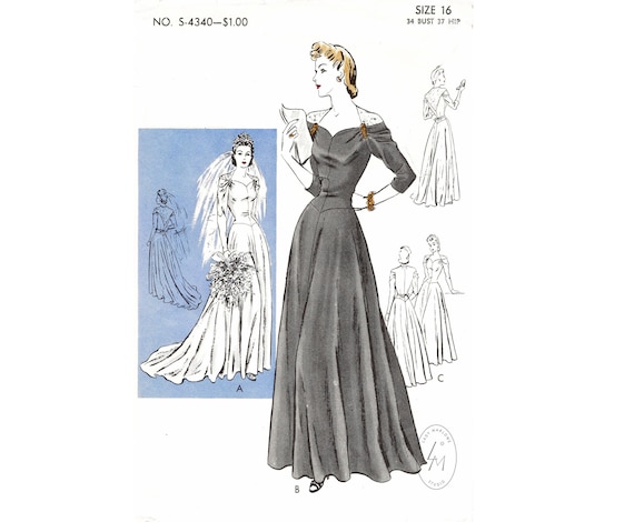 Vintage wedding dress sewing pattern 1940s 40s reproduction / | Etsy