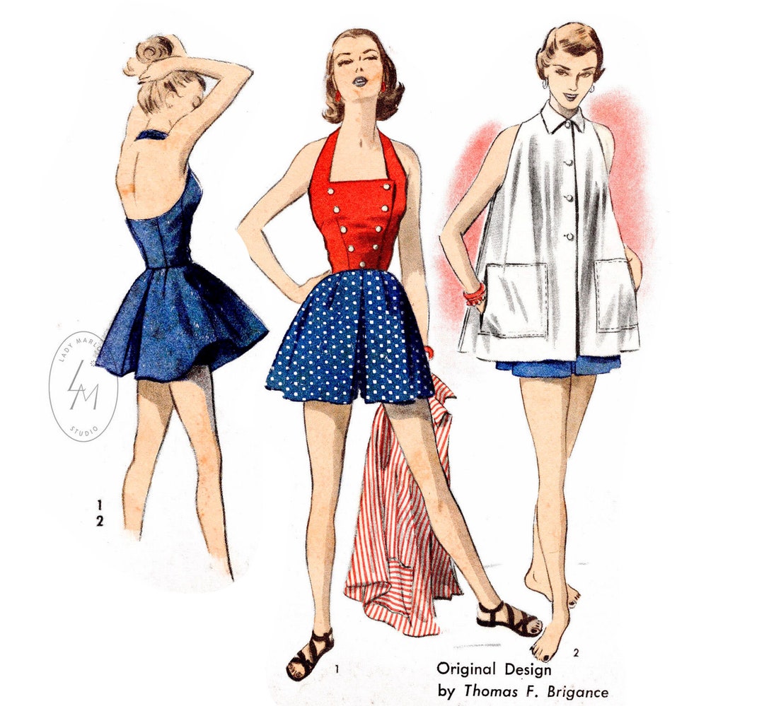 1950s 50s Nautical Playsuit & Trapeze Coat Vintage Sewing Pattern ...