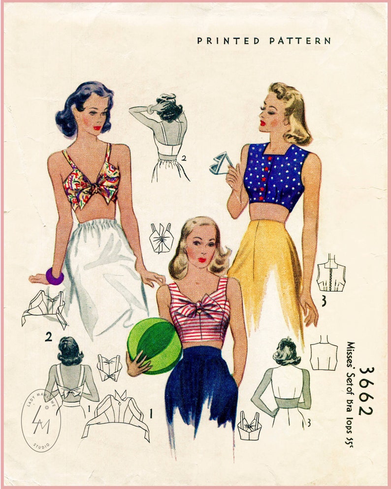 40s 1940s Vintage Repro Women's Sewing Pattern Sleeveless Midriff Crop ...