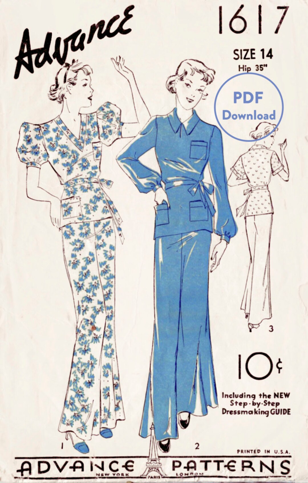 Vintage Sewing Pattern Instant Download 1930s 30s Sewing Pattern Pajama ...