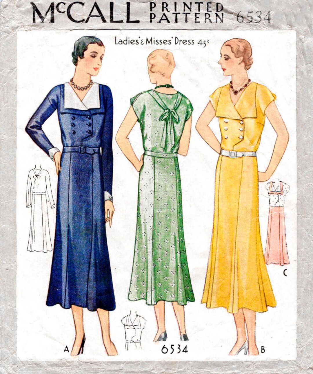 Vintage Sewing Pattern 1920s 1930s Dress // Double Breasted // Wide ...