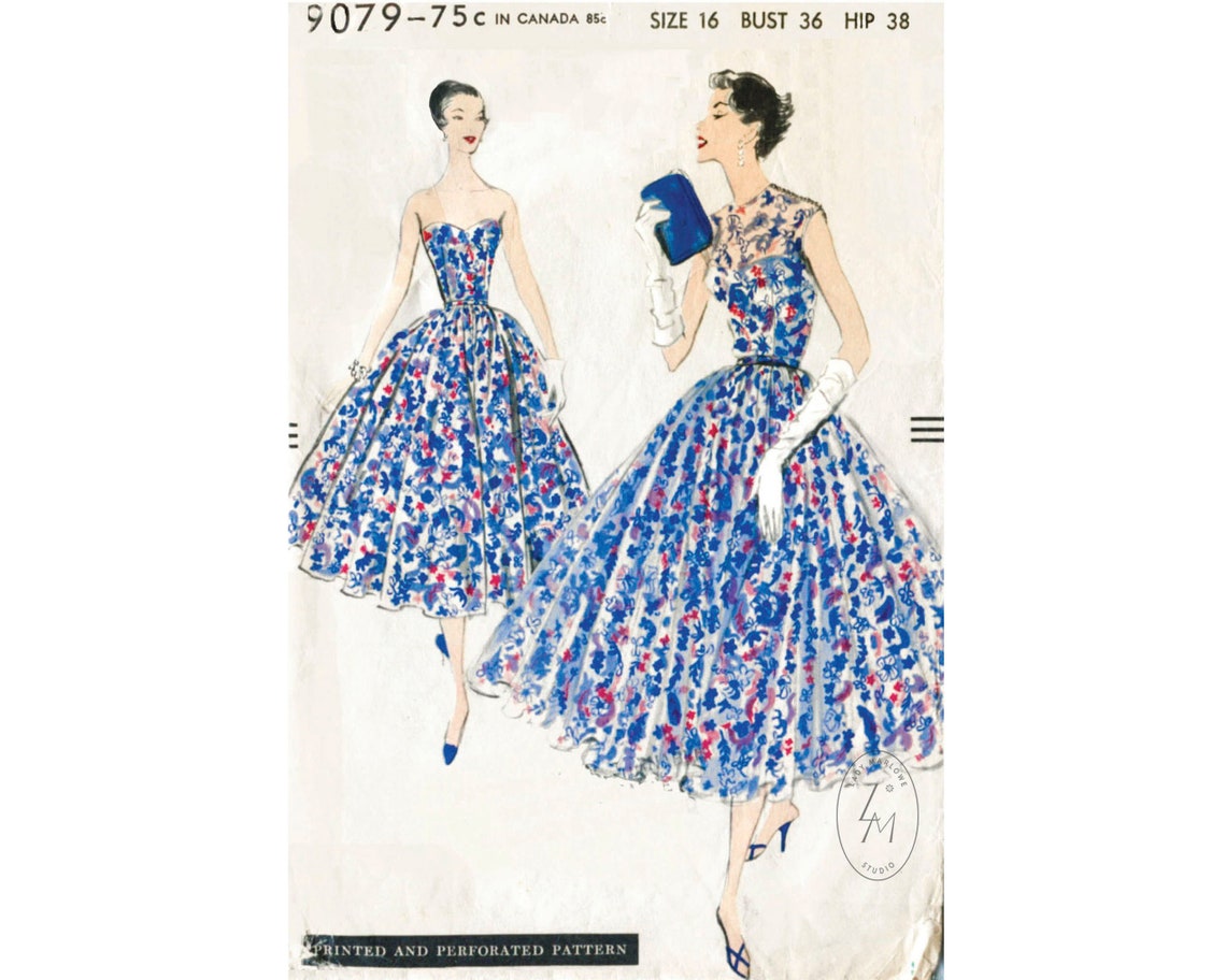 Vintage Sewing Pattern 1950s 50s Cocktail Dress Pattern Ball Gown ...