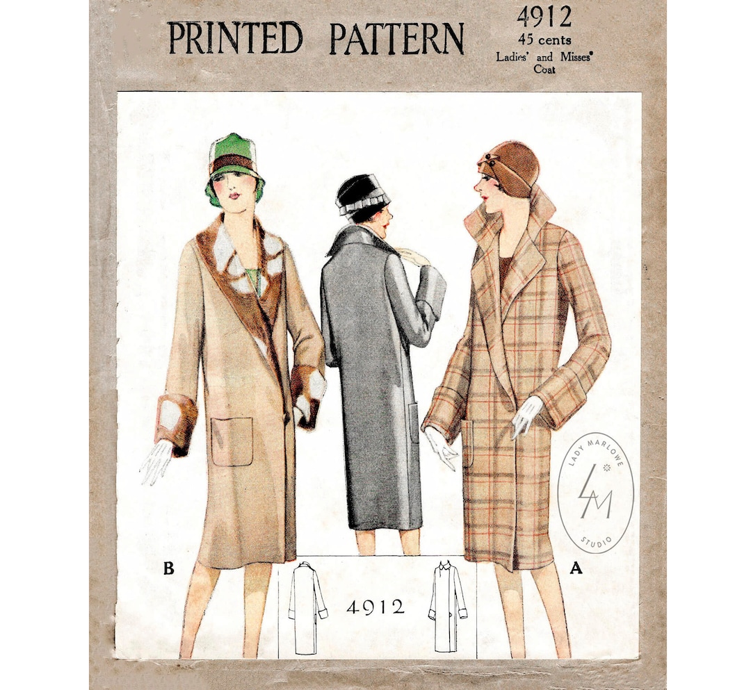 Vintage Sewing Pattern 1920s Flapper Coat Reproduction // Notched ...