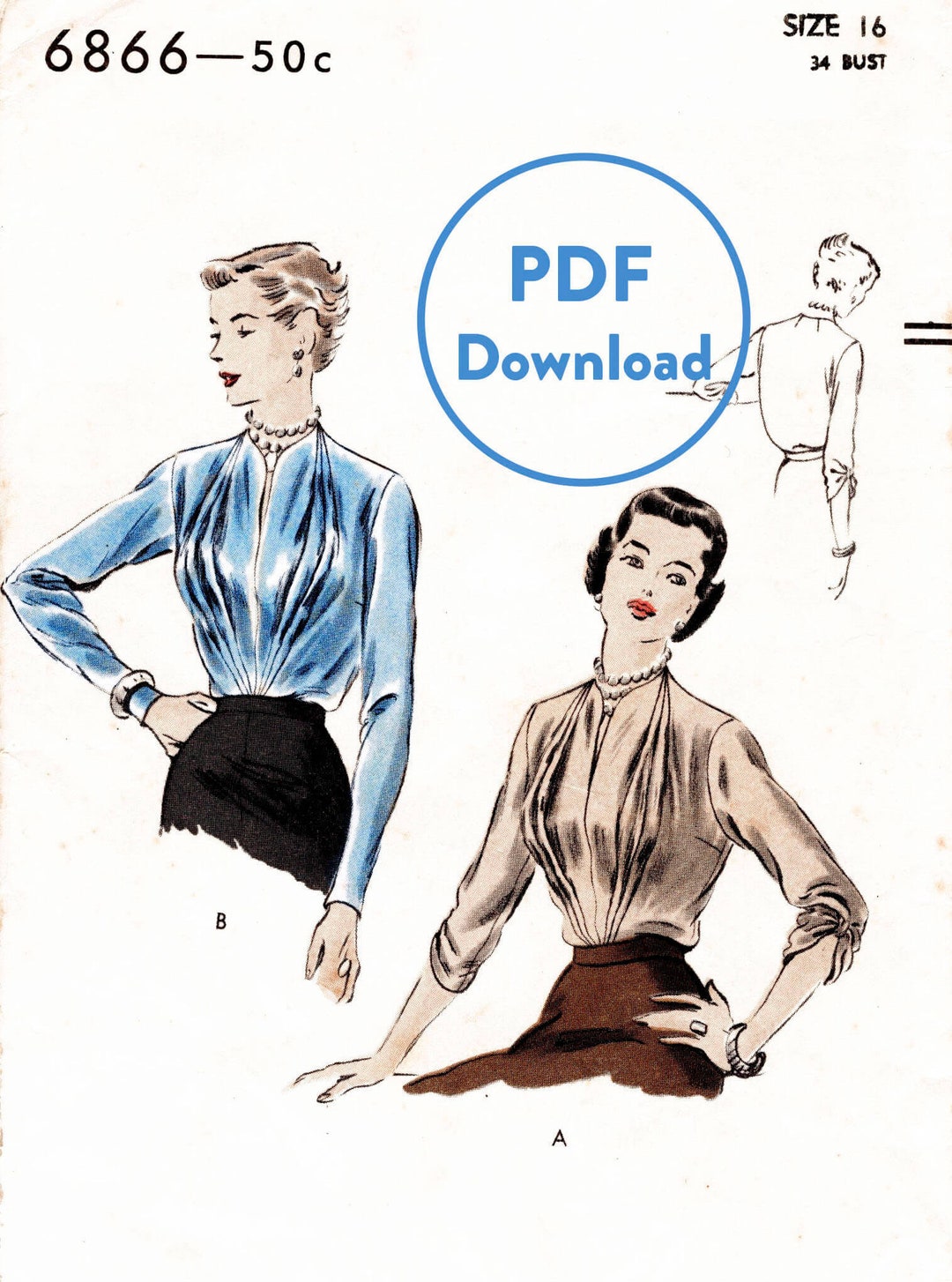 Vintage Sewing Pattern 1950s Blouse / Evening Cocktail / Square Front ...