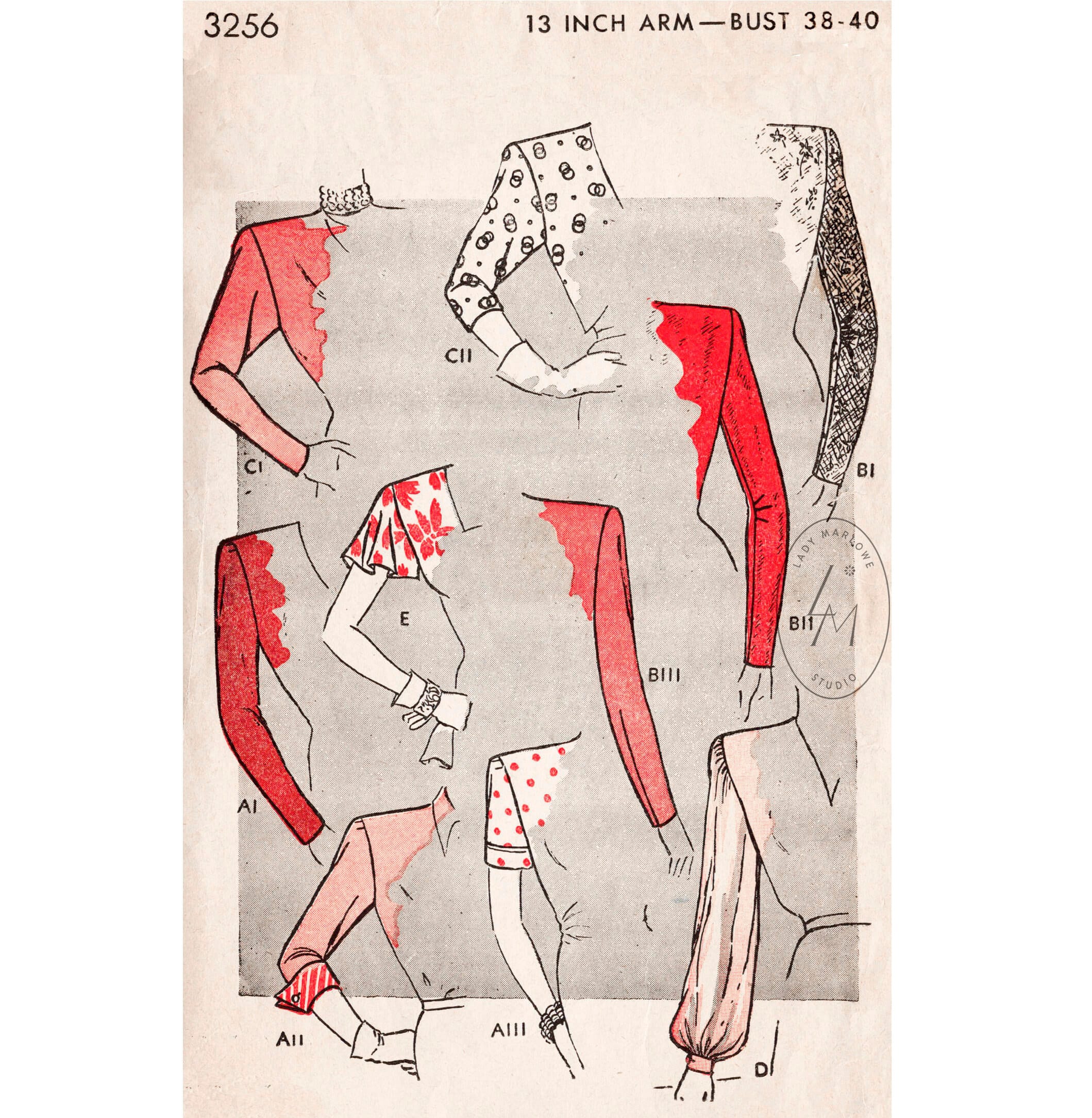 1940 Vintage Sewing Pattern 1940s 40s Pattern Sleeve Set 10 Styles Bust ...