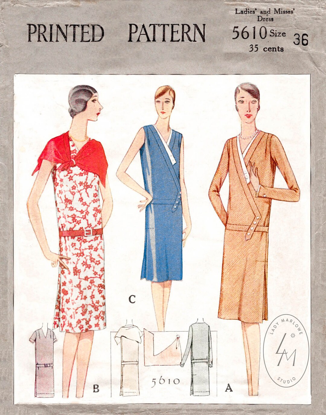Vintage Sewing Pattern 1920s 20s Historic Dress Reproduction // 3 ...