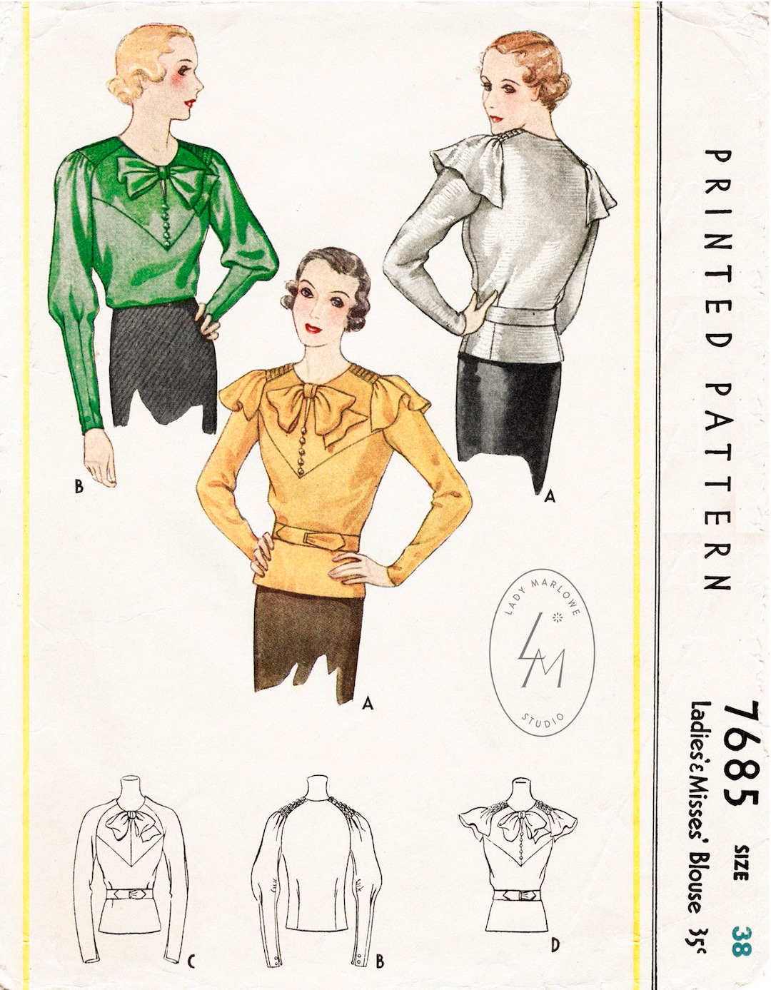 1930s 30s Pattern Vintage Reproduction / Misses Women's Blouse / Raglan ...
