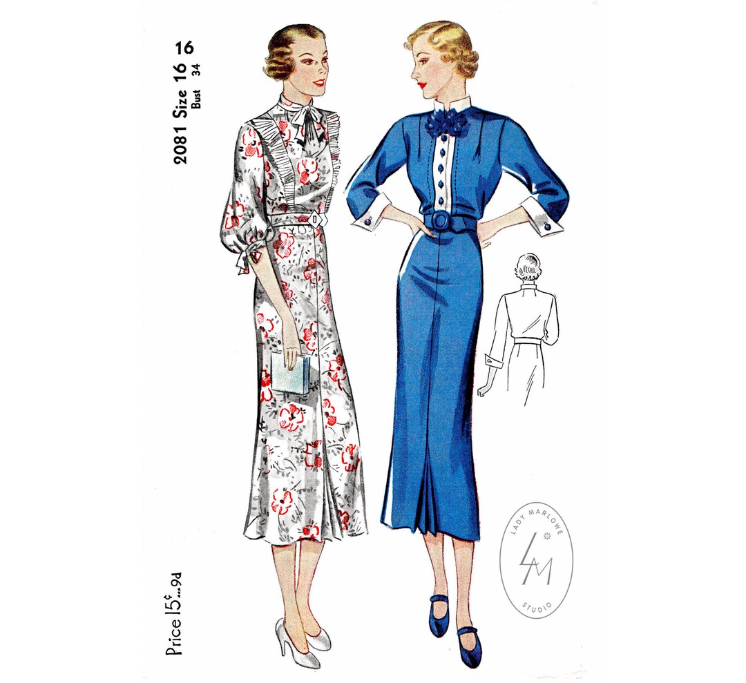 1930s 30s Dress Vintage Sewing Pattern Reproduction // 2 Styles ...