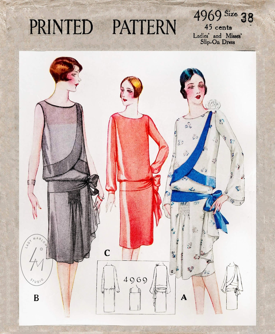 Vintage Sewing Pattern 1920s 20s Flapper Party Dress / Reproduction ...