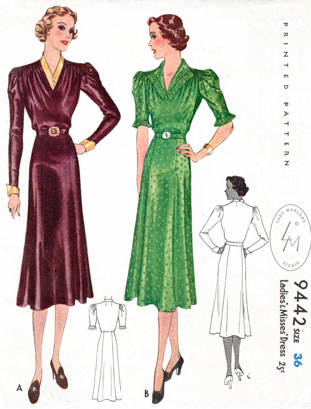 Vintage Sewing Pattern 1930s 30s Dress Pattern // Reproduction / Day or ...