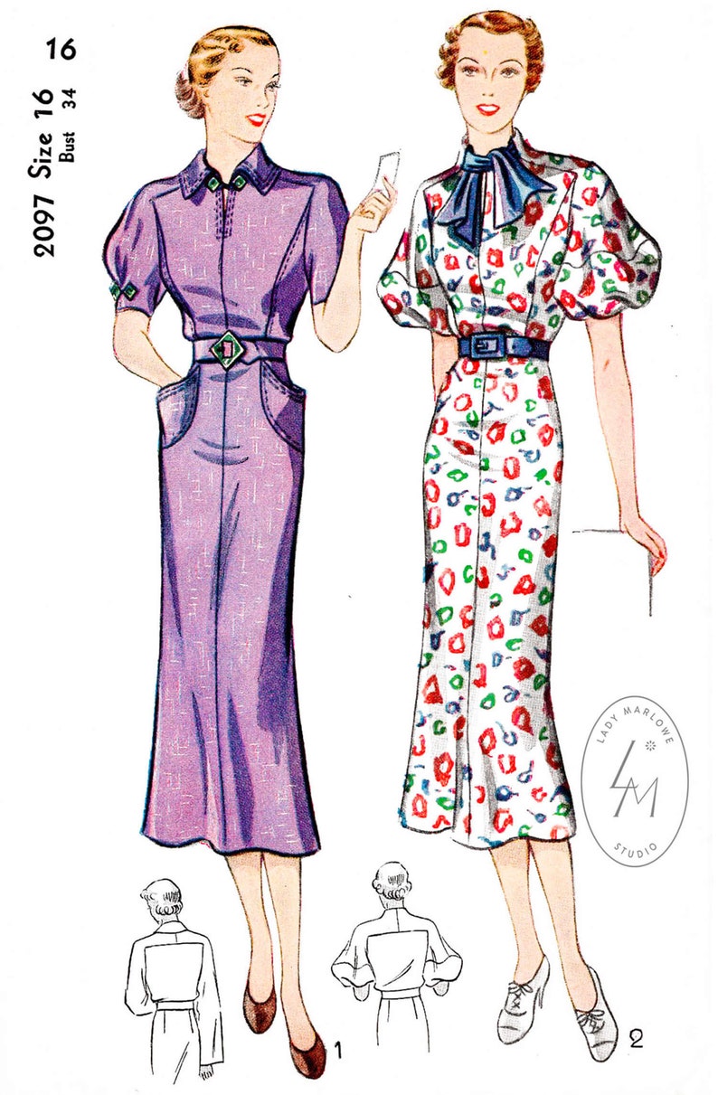 1930s 30 Dress Vintage Sewing Pattern // 2 Styles // Puff - Etsy