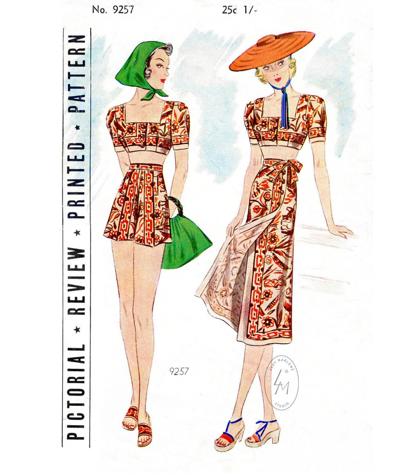 Vintage Sewing Pattern 1920s 1930s Beachwear Crop Top High Waist Shorts ...