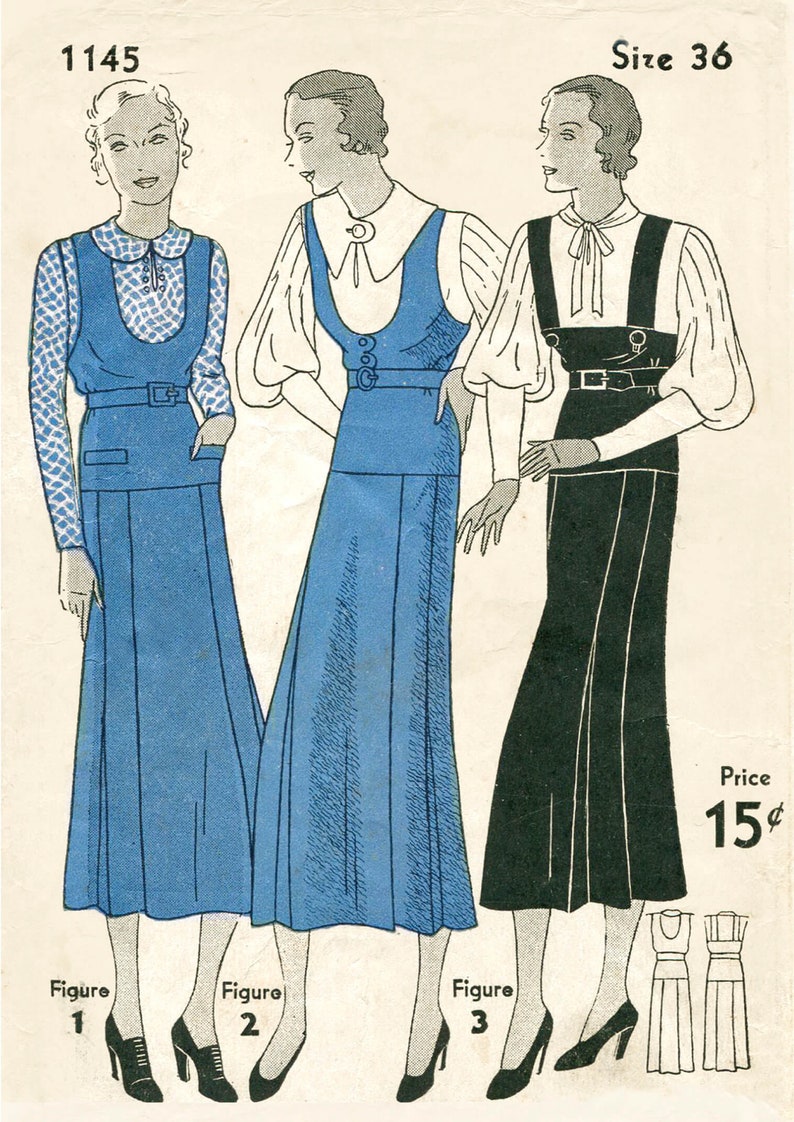 30s 1930s Vintage Sewing Three Piece Pattern Day Dress Tie - Etsy