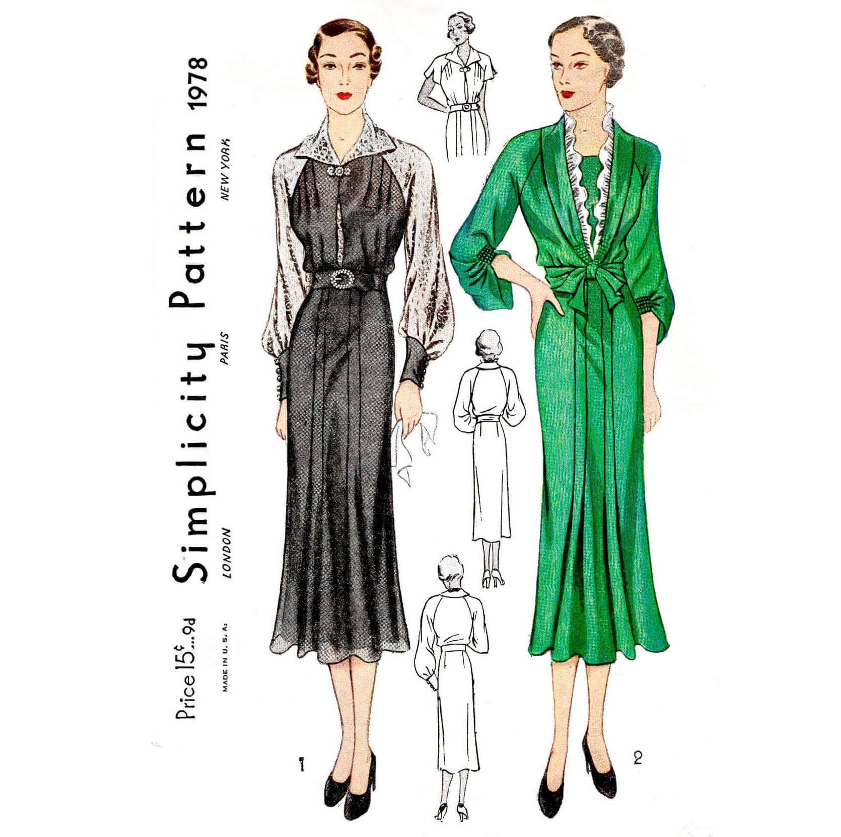 1930s 30s dress vintage sewing pattern // shawl collar // | Etsy