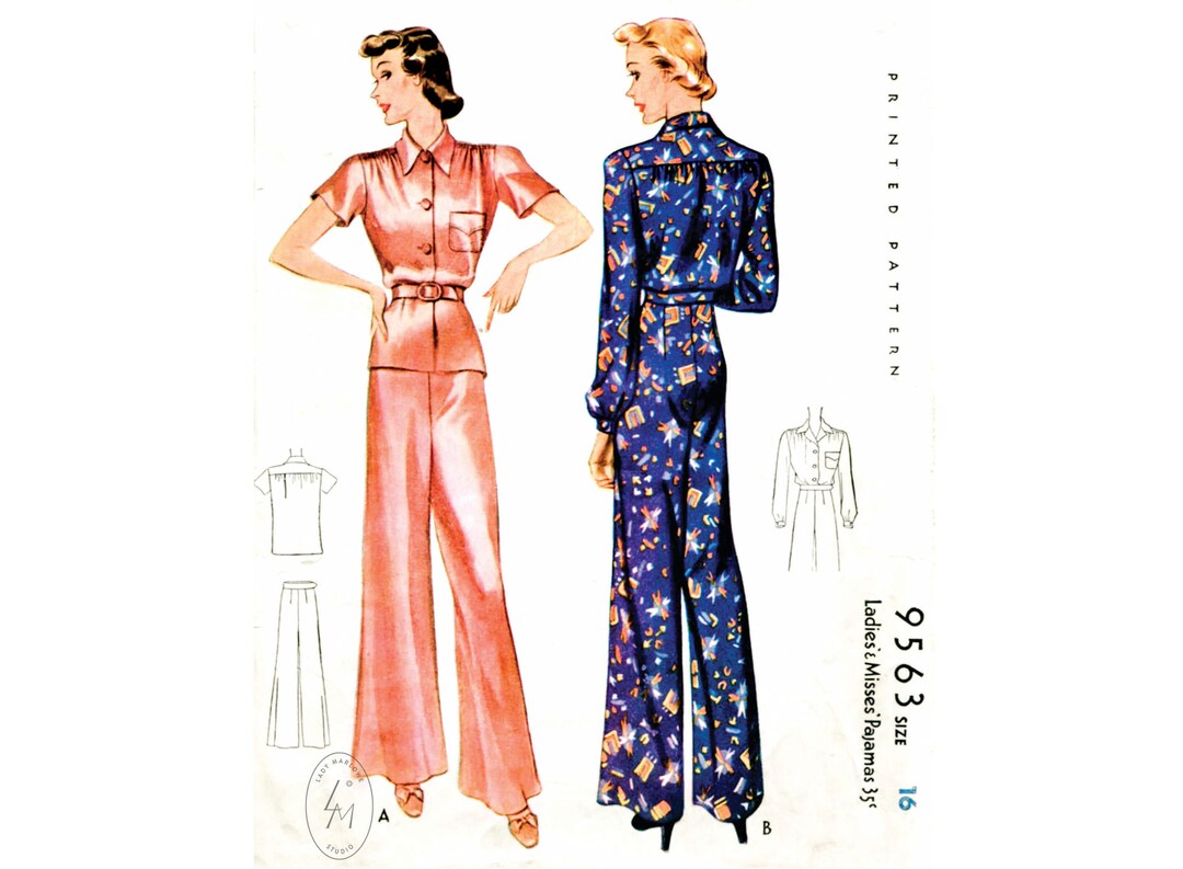 1930s 1940s Vintage Sewing Pattern Reproduction Pants Loungewear Pajama ...