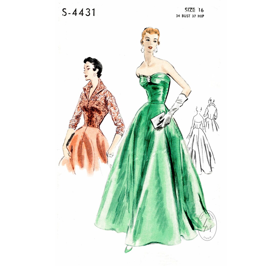 Vintage Sewing Pattern 1950s 50s Evening Dress Ball Gown / Fitted ...