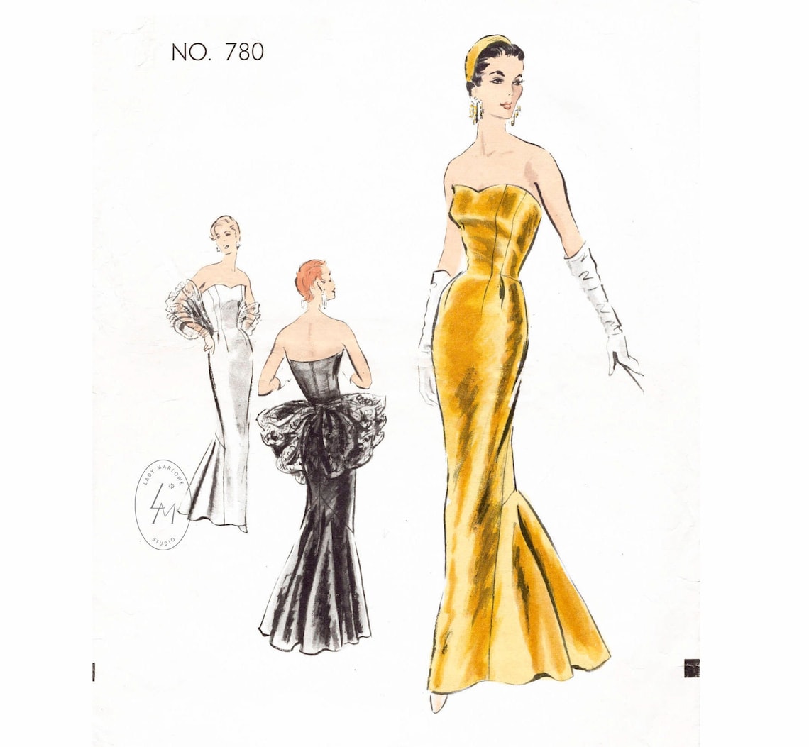 Vintage Sewing Pattern 1950s 50s Mermaid Dress Evening Cocktail Gown ...
