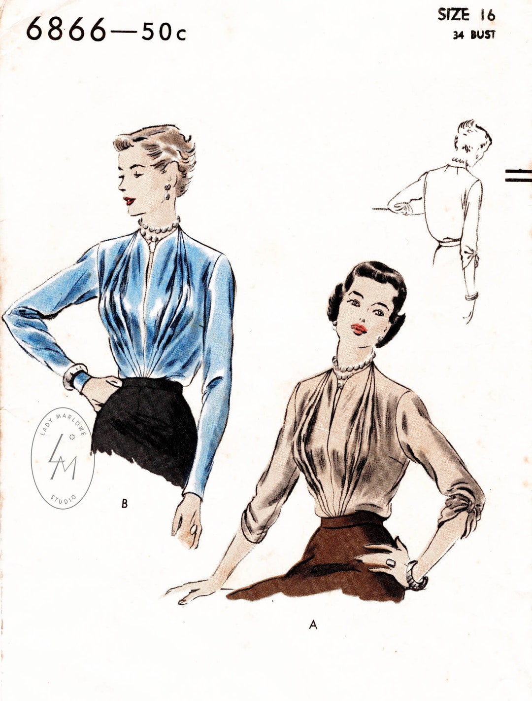 Vintage Sewing Pattern 1950s 50s Evening Cocktail Blouse Square Front ...