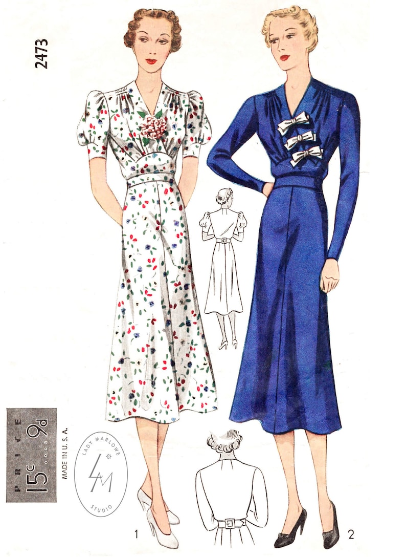 Vintage Sewing Pattern 1930s 30s Dress Reproduction 2 Etsy Canada