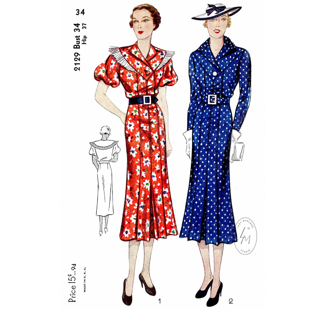 1930s 30s Pattern in 2 Styles // Ruffle Collar // Raglan or Lantern ...
