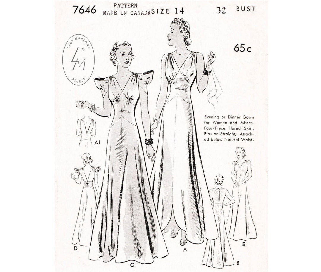 Vintage Sewing Pattern 1930s 30s Dress Evening Length Dinner Gown 5