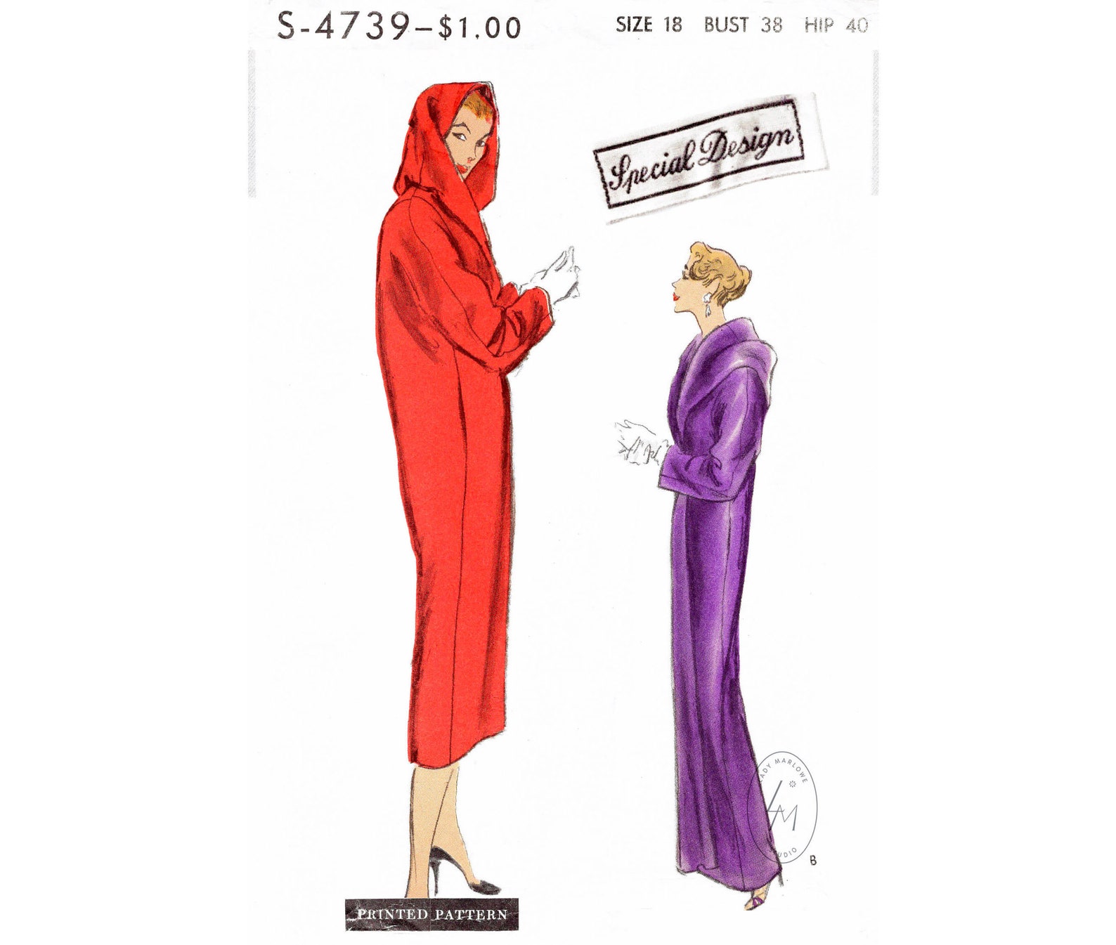 Vintage Sewing Pattern 1950s 50s Opera Coat in 2 Lengths / Oversized ...