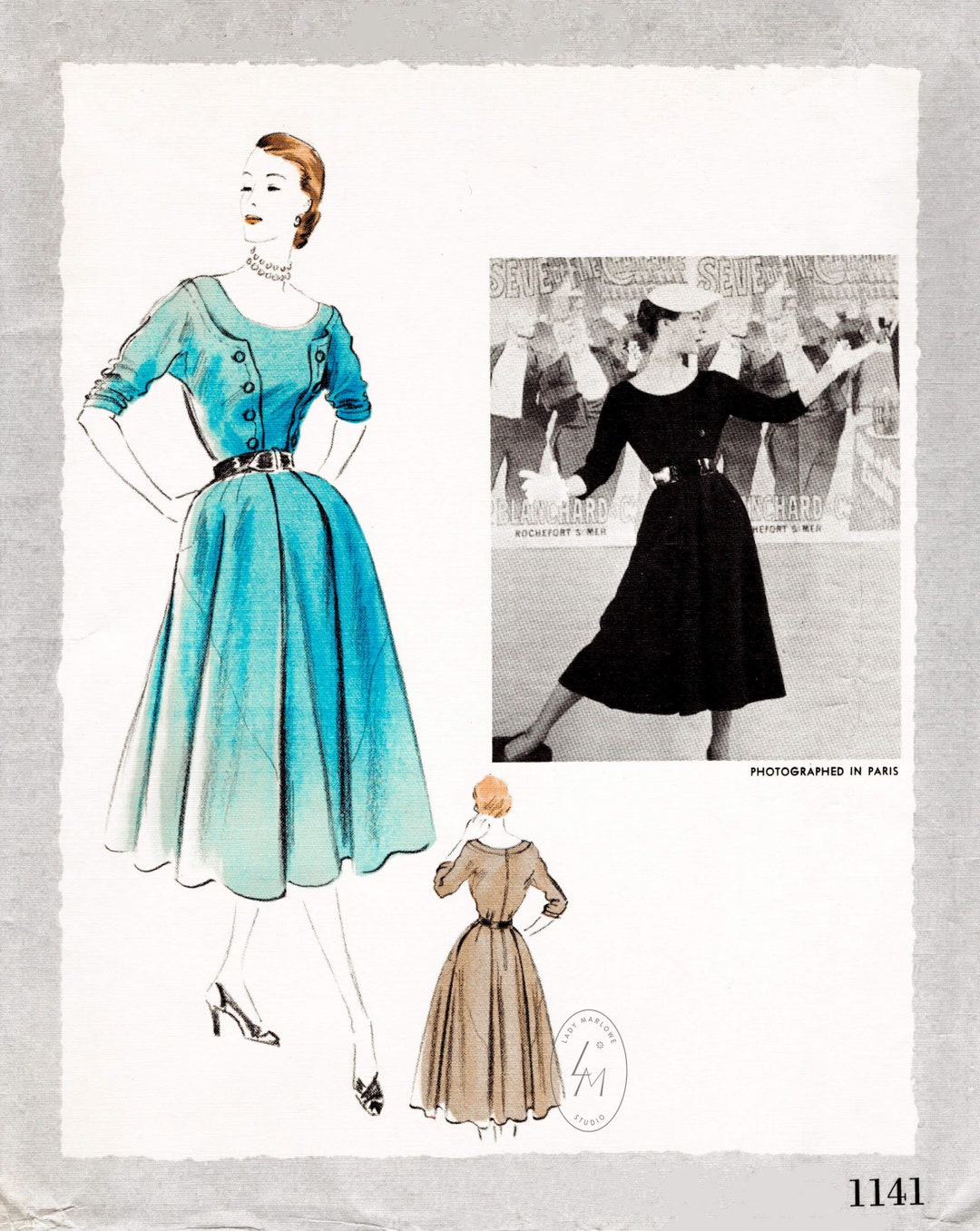 Vintage Sewing Pattern 1950s 50s Scoop Neck Dress With Full Skirt ...